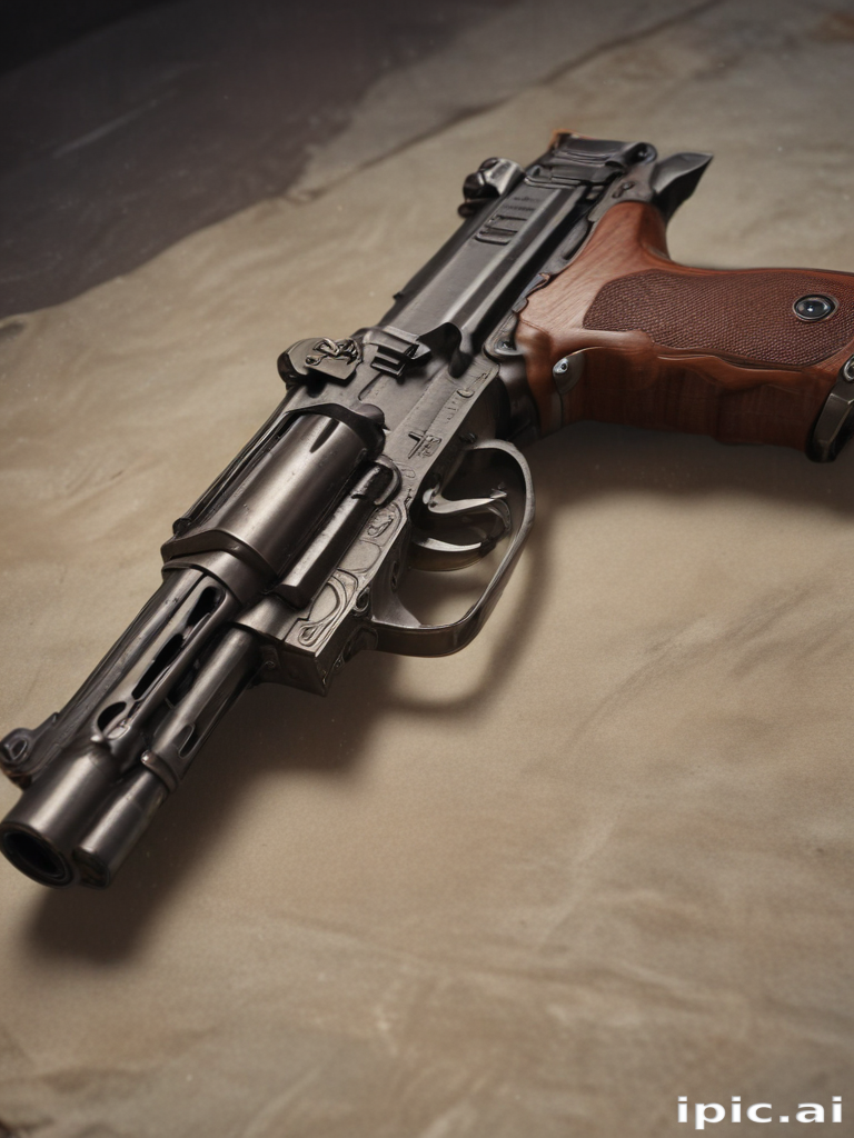 Close-Up View of a Detailed Handgun with Intricate Design Features