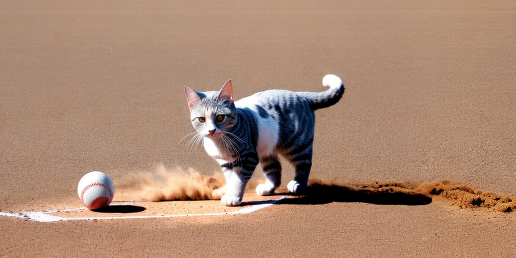 cat playing baseball