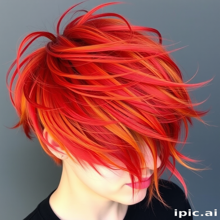 Vibrant Fiery Red and Orange Hairstyle with Dynamic Spiky Layers