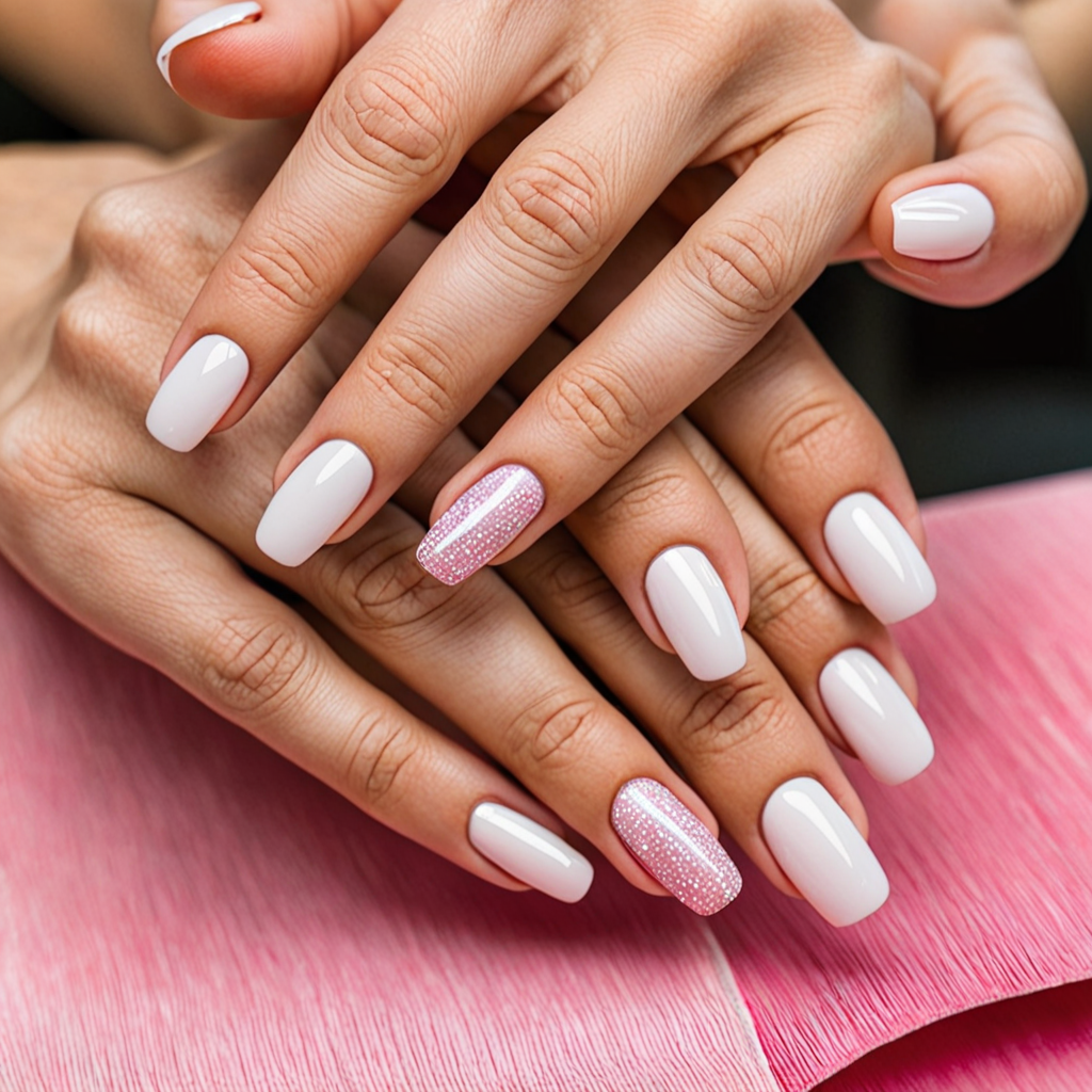 woman showing her nails in beauty salon