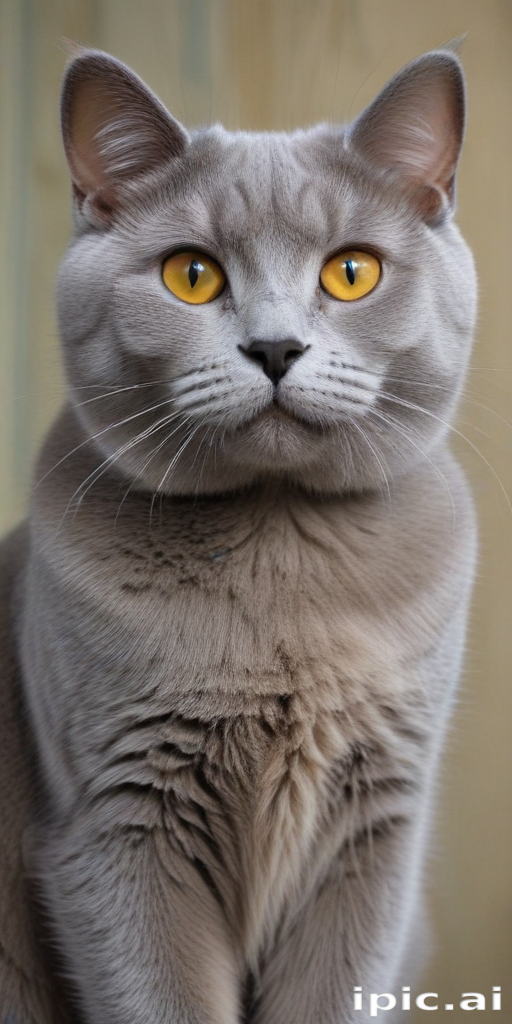 A Majestic Grey Cat with Striking Yellow Eyes Posing Elegantly