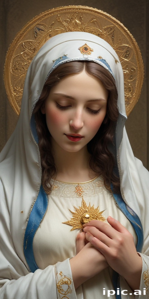 Serene Portrait of a Young Woman in Religious Attire with Golden Emblems