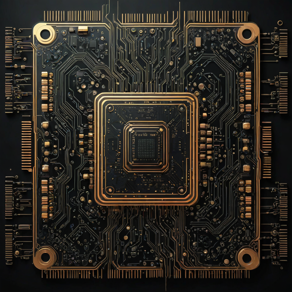 Intricate Design of a Modern Computer Chip with Complex Circuitry Patterns