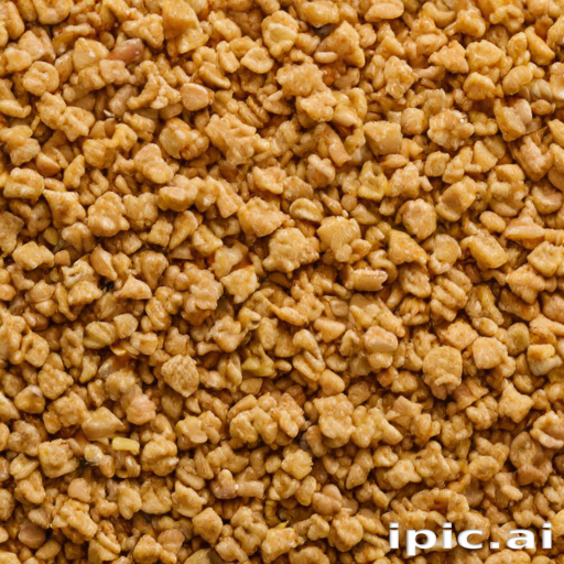 Close-Up View of Crunchy, Textured Golden Snack or Grain-like Particles