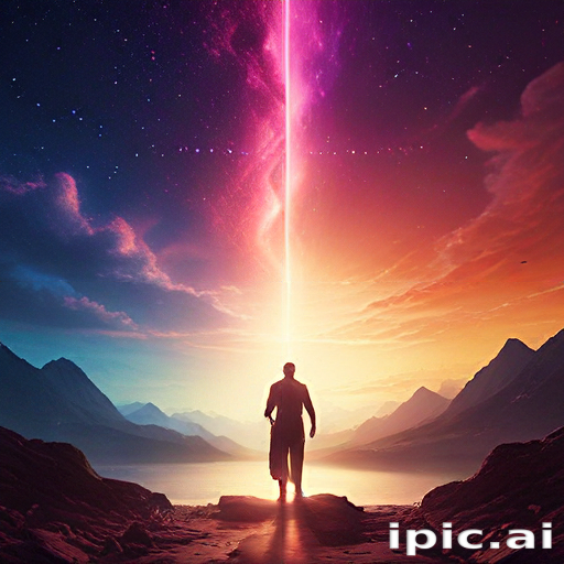 Journey into the Cosmic Horizon: A Figure Stands Before a Celestial Rift