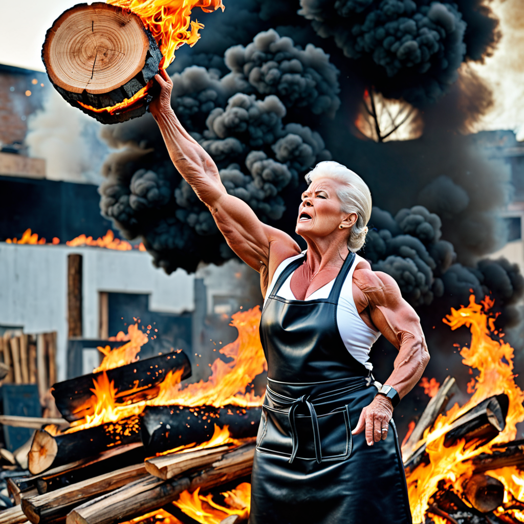 A very strong muscular elderly female very overweight bodybuilder in a ...