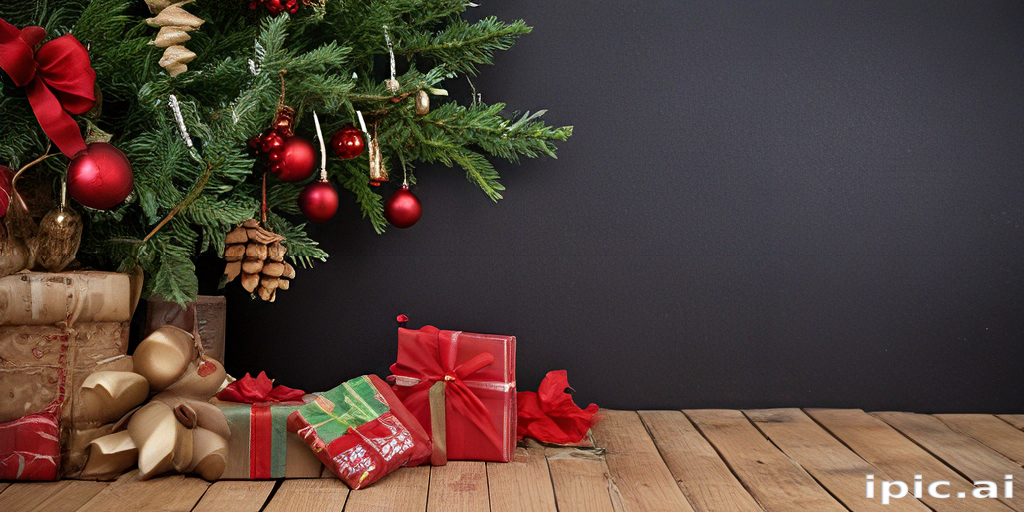Festive Holiday Scene Featuring a Christmas Tree and Colorful Gift Packages