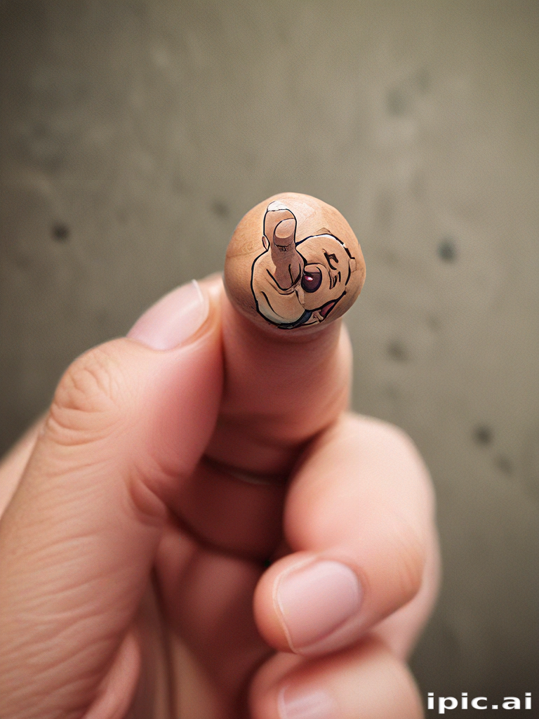 Creative Art on Finger: A Playful Cartoon Character Pointing Outward
