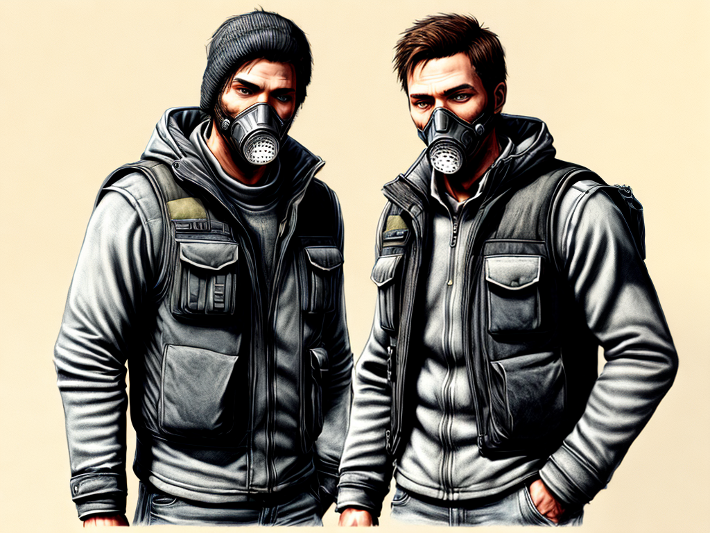 drawing of a dayz guy with a vest and gas mask