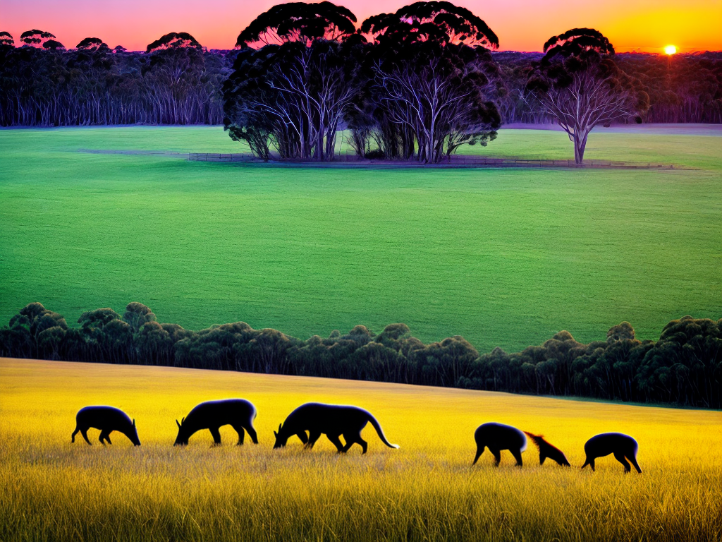 australian, animals, meadow, sunset