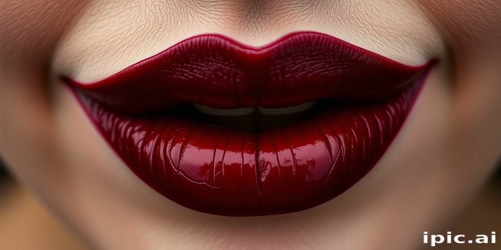 Close-Up of Glossy Red Lips Showcasing Bold Makeup and Texture