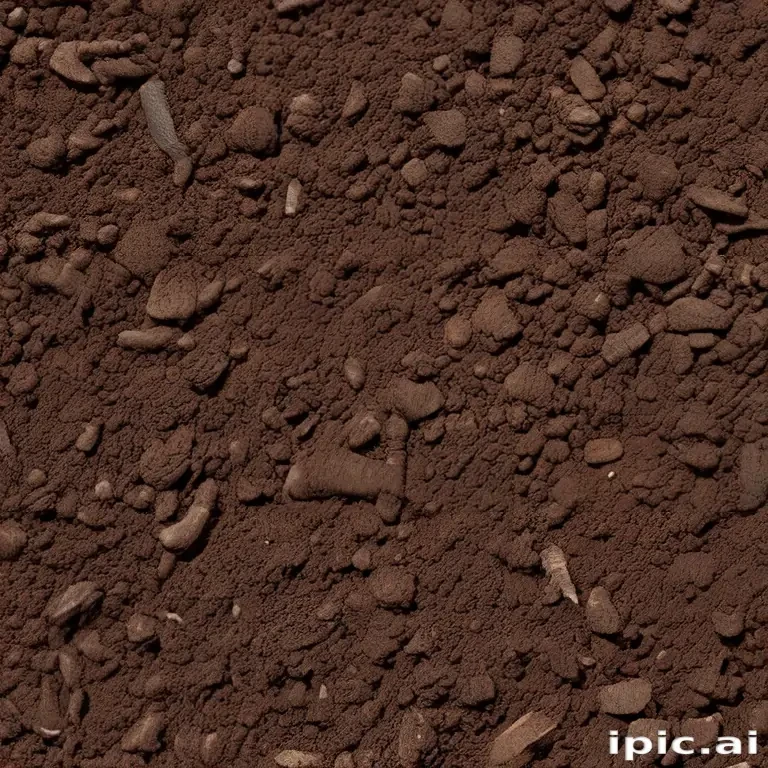 Close-Up View of Rich Brown Soil with Various Textures and Particles
