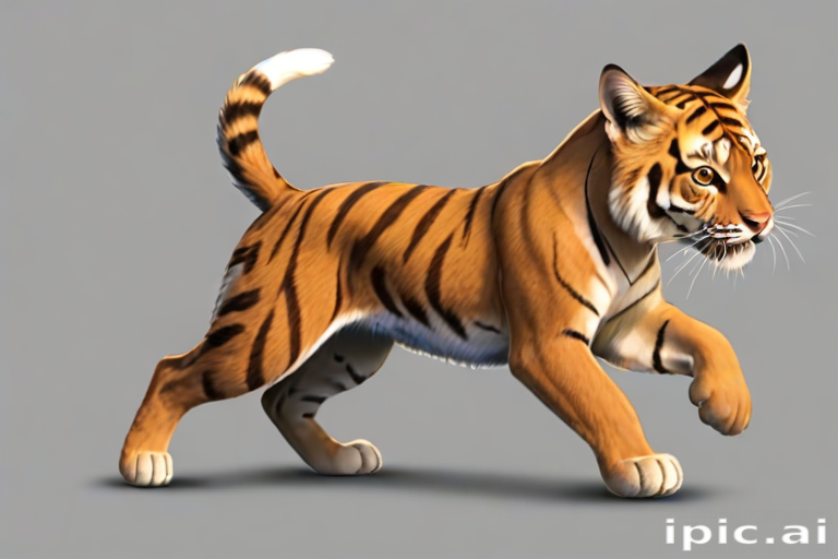 A Playful and Vibrant Cartoon Tiger Striding Confidently Across a Gray ...