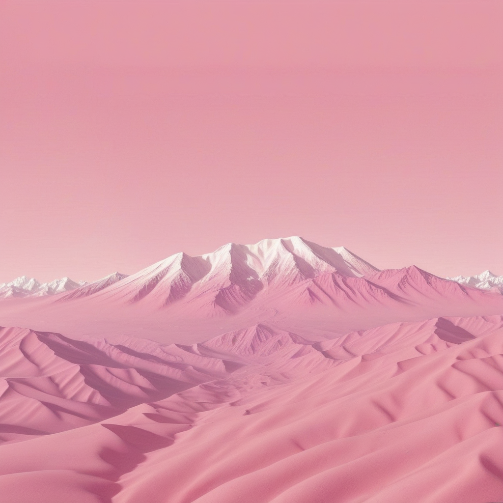 Dreamy Pink Landscape with Majestic Mountains and Soft Undulating Hills