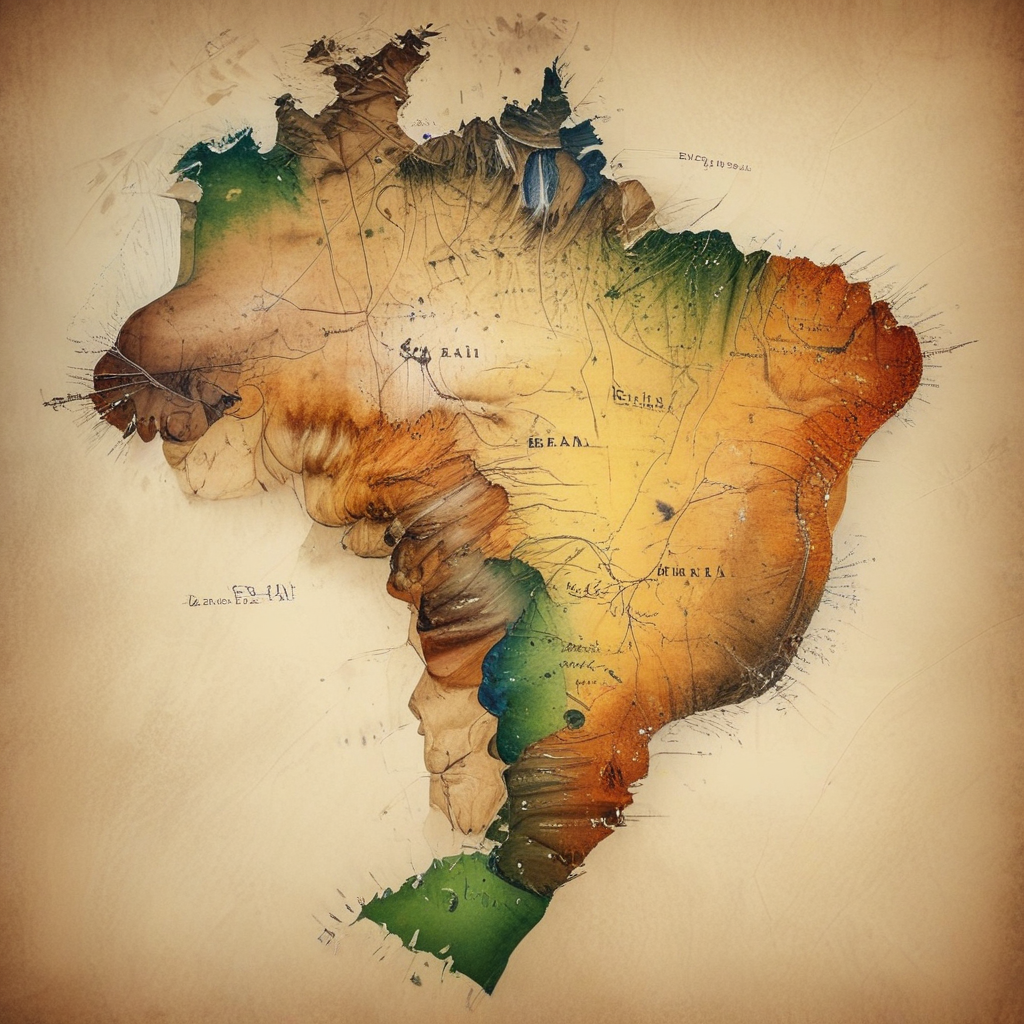 Artistic Vintage Map of Brazil Showcasing Natural Terrain and ...