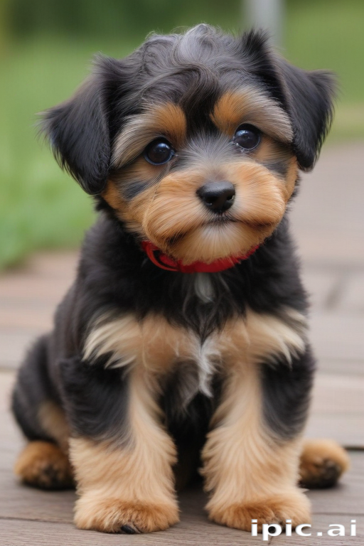 Adorable Puppy with Fluffy Fur and Bright Eyes Sitting Outdoors