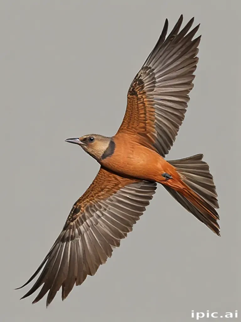A Majestic Bird in Flight with Vibrant Orange and Brown Feathers.