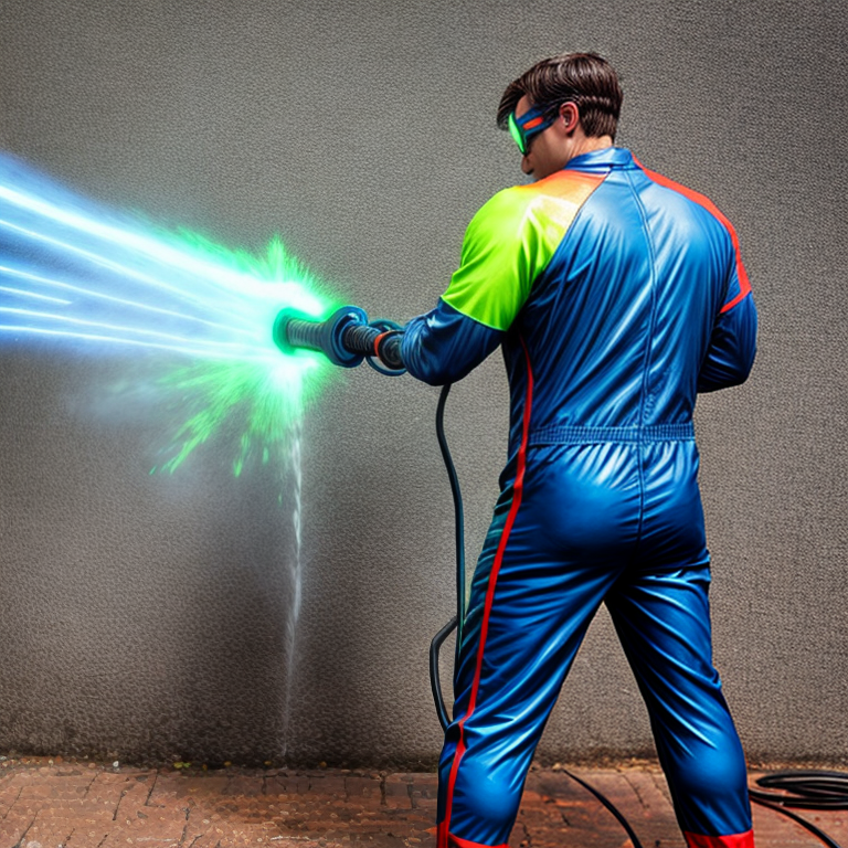 Super hero using a pressure washing wand. Add the letters "EC" to the ...