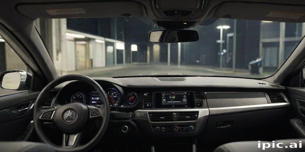 Interior View of a Mercedes-Benz Car Parked at Night in City