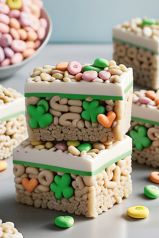Colorful Rice Cereal Treats Decorated with Candy and Festive Designs ...