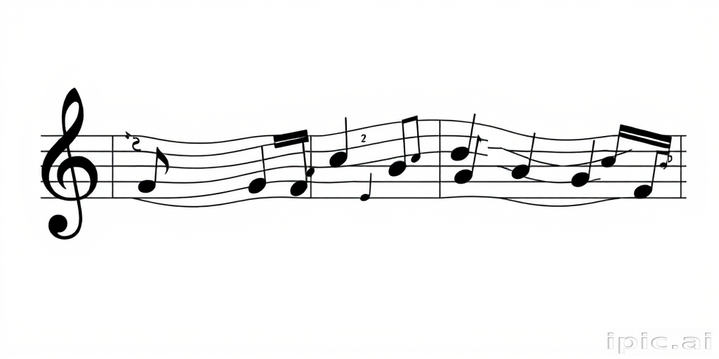 Sheet Music Displaying a Melodic Composition with Various Musical Notes