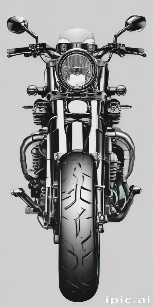 Stylish Front View of a Sleek Chrome Motorcycle with Bold Features