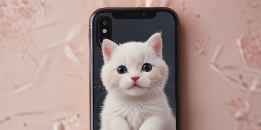 Adorable White Kitten Displayed on a Modern Smartphone Screen Background