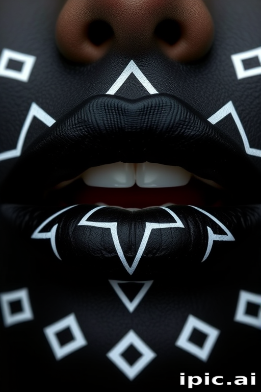 Artistic Close-Up of Lips Adorned with Intricate Geometric Patterns