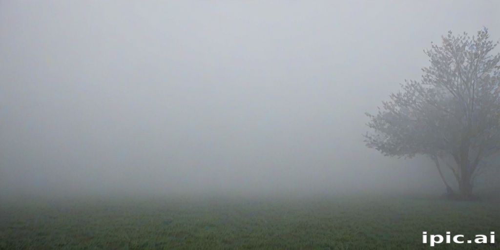 A Tranquil Scene of a Tree Shrouded in Thick Morning Fog.