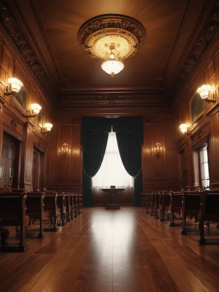 Elegant Interior of a Historic Courtroom with Rich Wood Paneling and ...