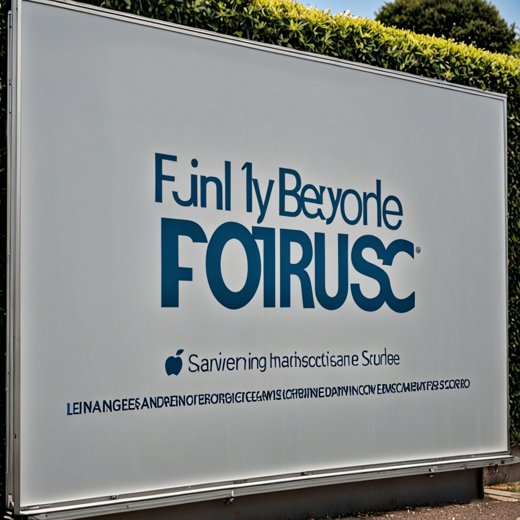 Beyond Care Scrubs logo in english printed on a billboard