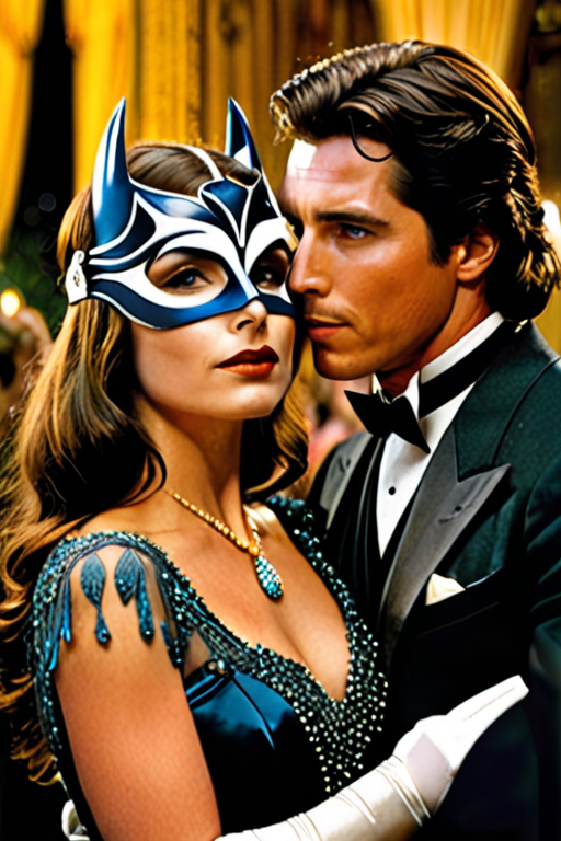 bruce wayne christian bale at a masquerade ball with a beautiful lady
