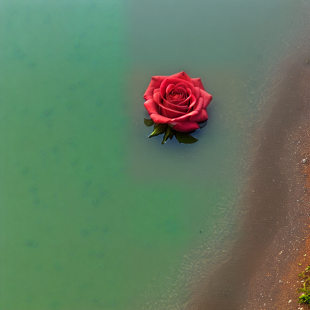Close-up of a rose next to a river, realistic, photo