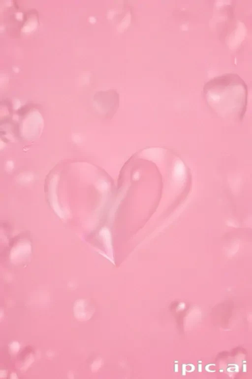 Delicate Water Droplets Forming a Heart Shape on Soft Pink Background