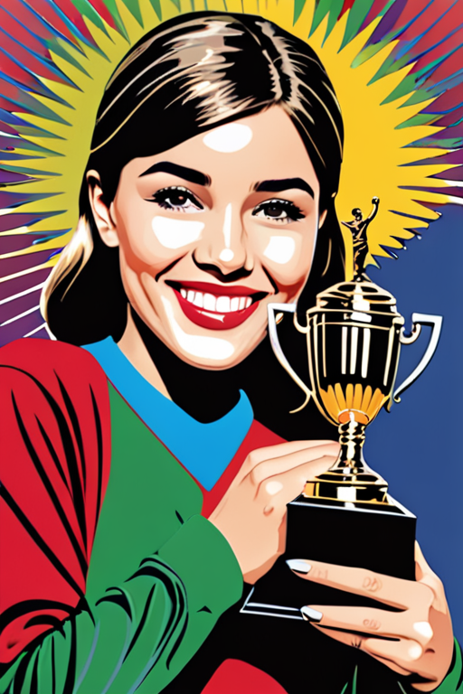 belief, high self esteem, trophy, pop art students smiling in victory ...