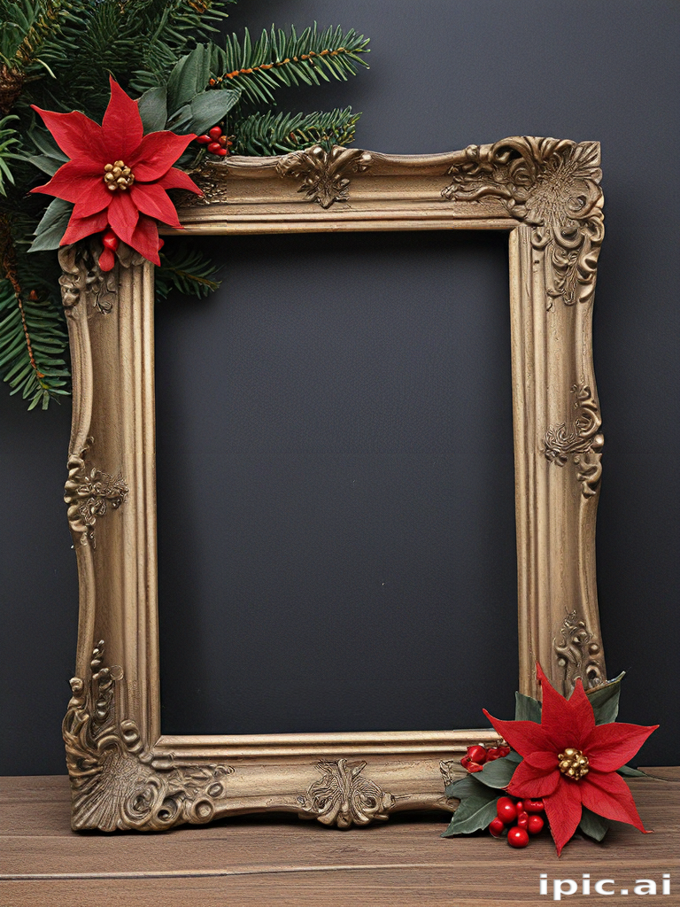 Elegant Vintage Picture Frame Decorated with Festive Holiday Flowers ...