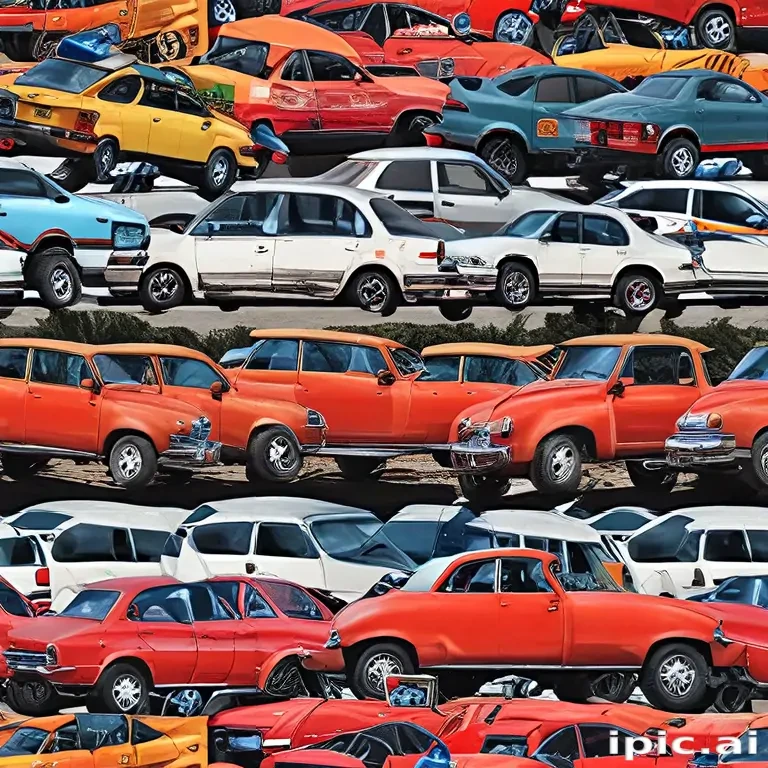A Colorful Collection of Vintage Cars Parked Together in a Lot.