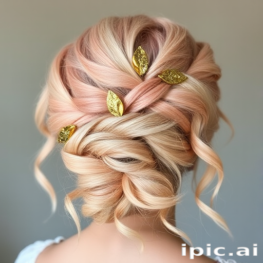 Elegant Updo Hairstyle with Gold Leaf Accents for Special Occasions.