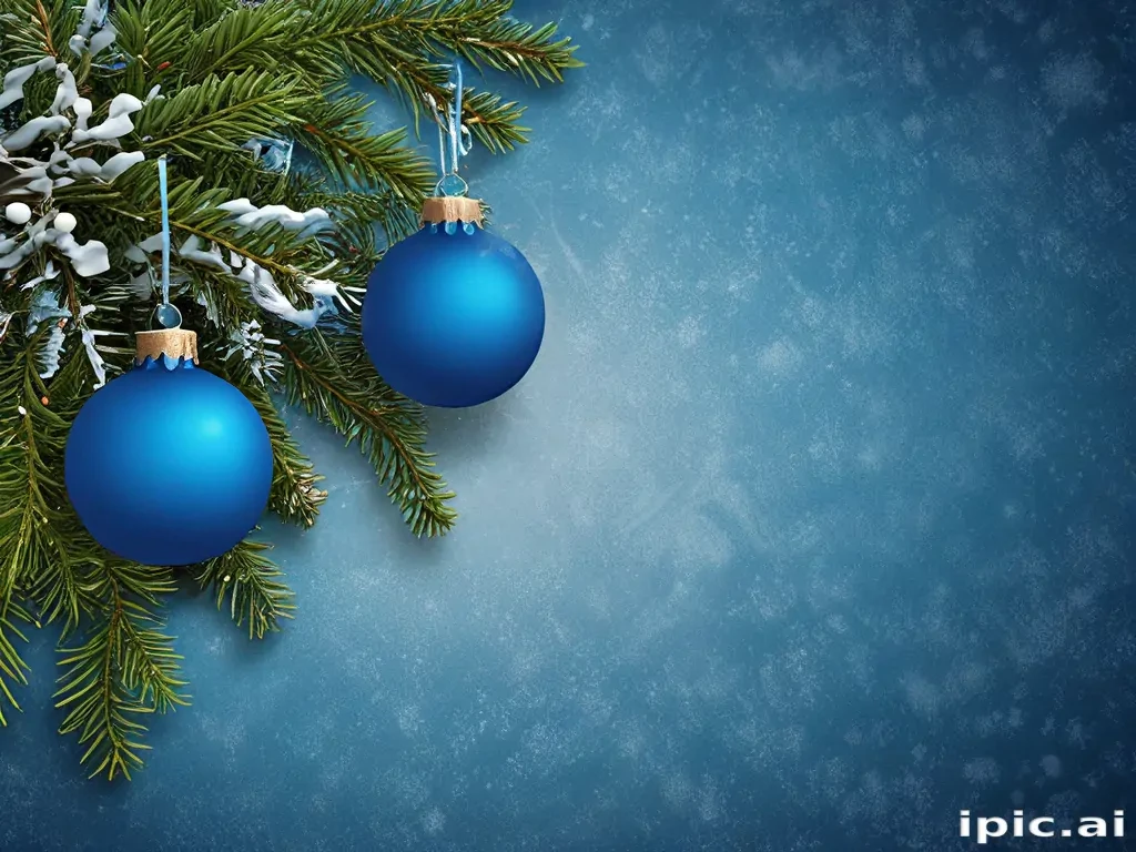 Beautiful Blue Christmas Ornaments Hanging from Pine Branches on a ...