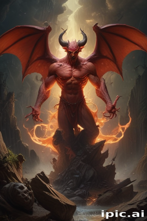 Majestic and Fearsome Demon Rising from Fiery Depths of Hell