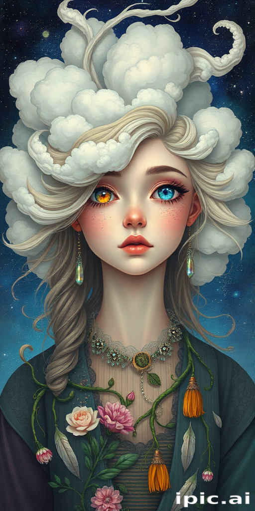 Enchanting Portrait of a Young Woman with a Cloudy Hair Crown