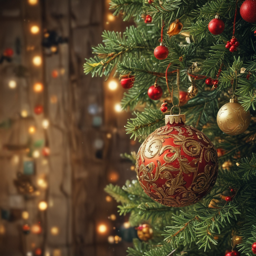 Beautifully Decorated Christmas Tree with Ornaments and Twinkling Lights
