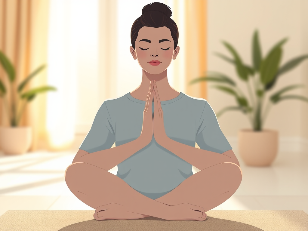 Create a digital illustration of a person meditating with their hands ...