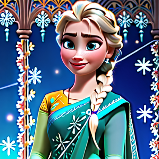 Elsa hug Anna in saree indian smile frozen disney smile look at camera ...