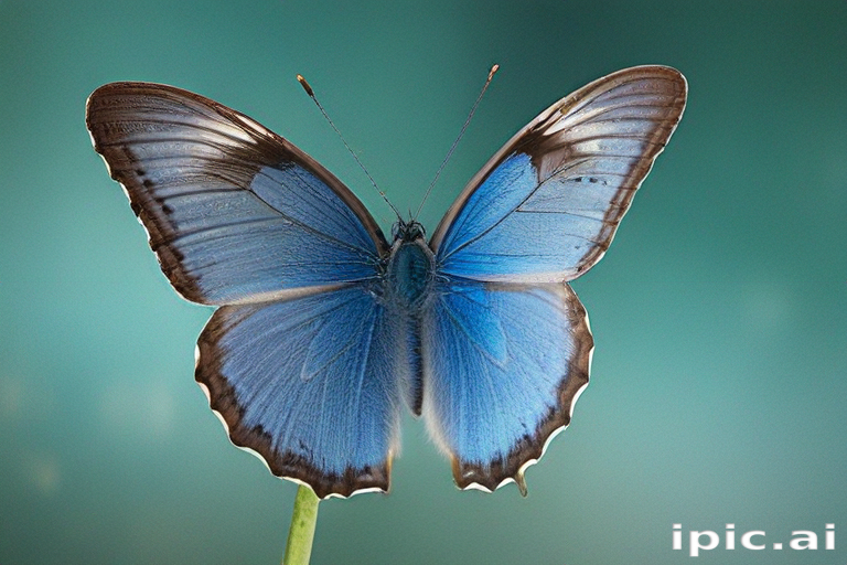 Beautiful Blue Butterfly Resting Gracefully on a Green Stem in Nature