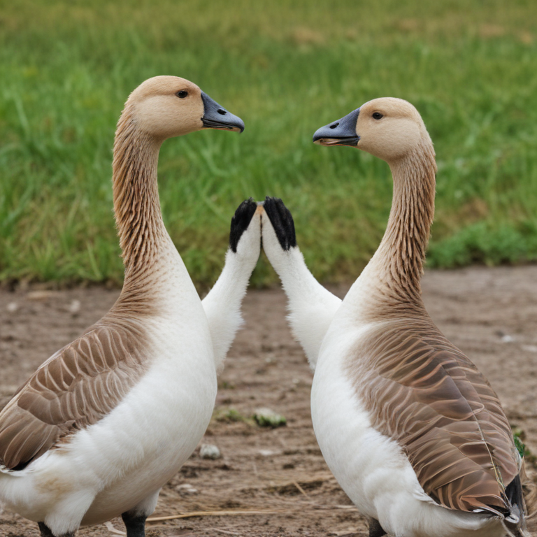two geese giving each other fist bumps