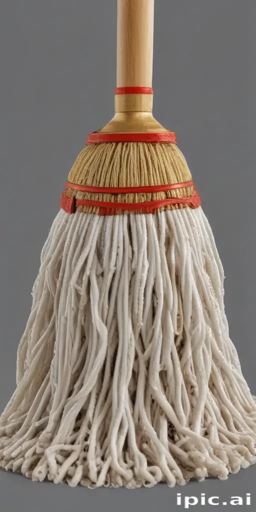A Close-Up View of a Traditional Mop with Cotton Mop Head.