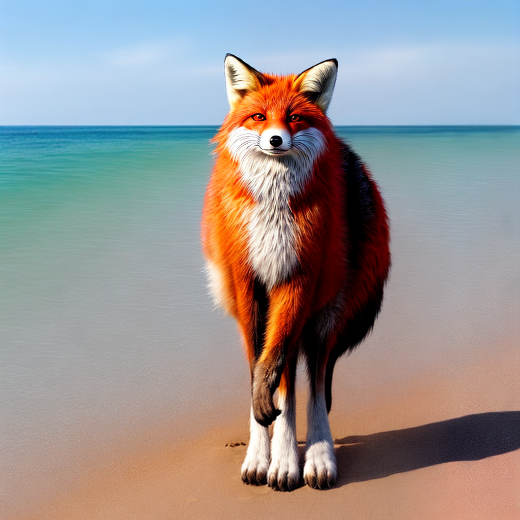anthromorphic female furry fox on beach realistic art