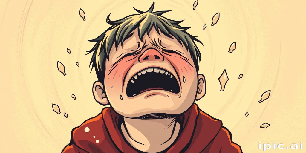 Emotional Illustration of a Boy Crying with Intense Feelings of Sadness