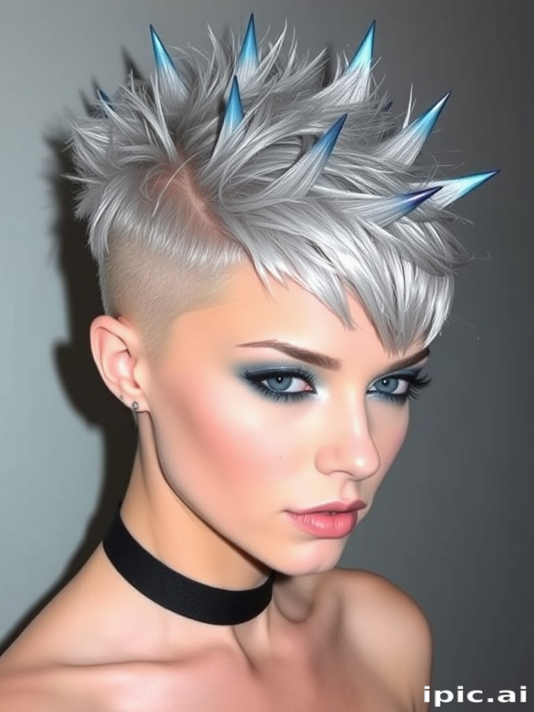 Edgy Silver Hair with Blue Spikes: A Bold Fashion Statement